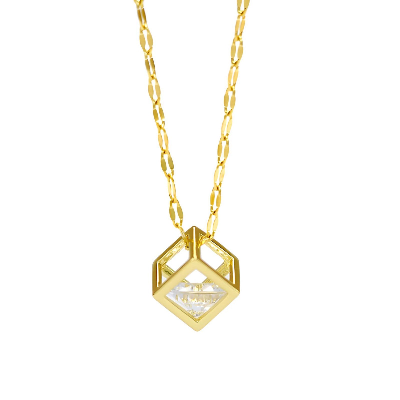 18kt Gold Gem Cube Necklace | Bold Shine | Totally Pierced