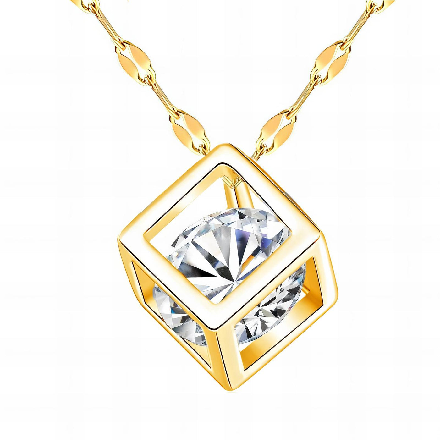 18kt Gold Gem Cube Necklace | Bold Shine | Totally Pierced