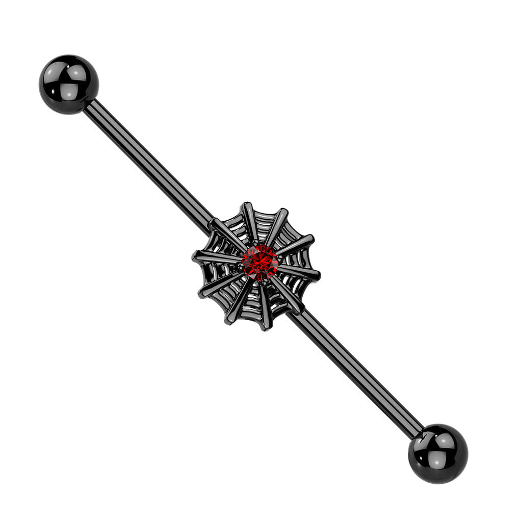 Red Gem Spider Web Industrial Bar 14G | Totally Pierced