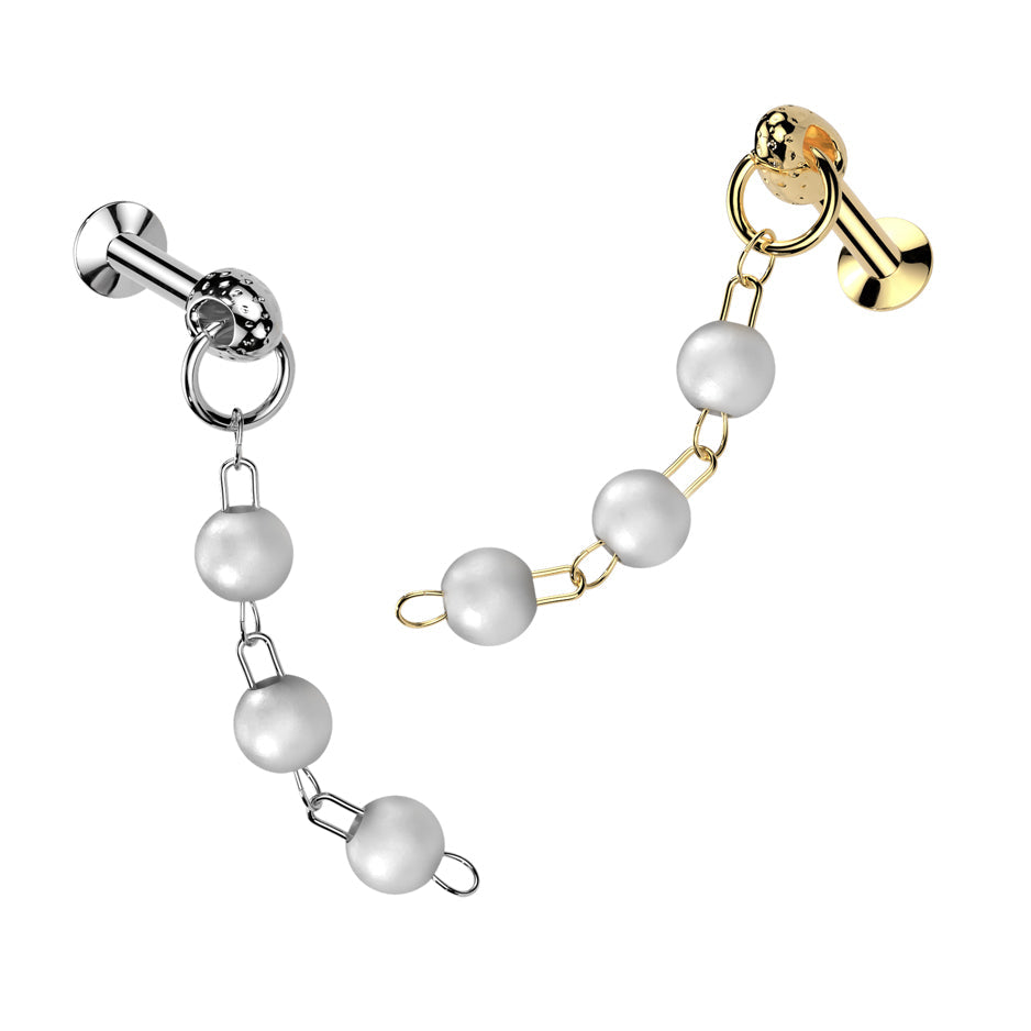 Threadless Triple Pearl Labret | 16G 18G | Totally Pierced