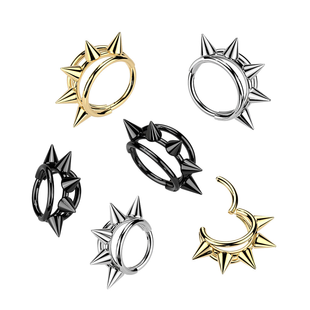 Titanium Triple Hoop Spike Hinged Ring 16G | Totally Pierced