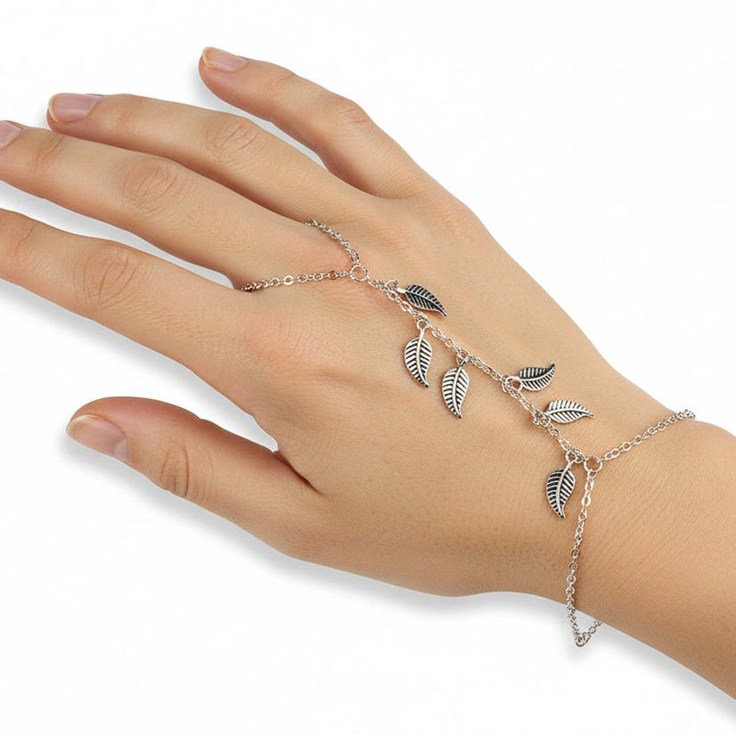 Ring Bracelet Chain with Leaf Charms | Totally Pierced