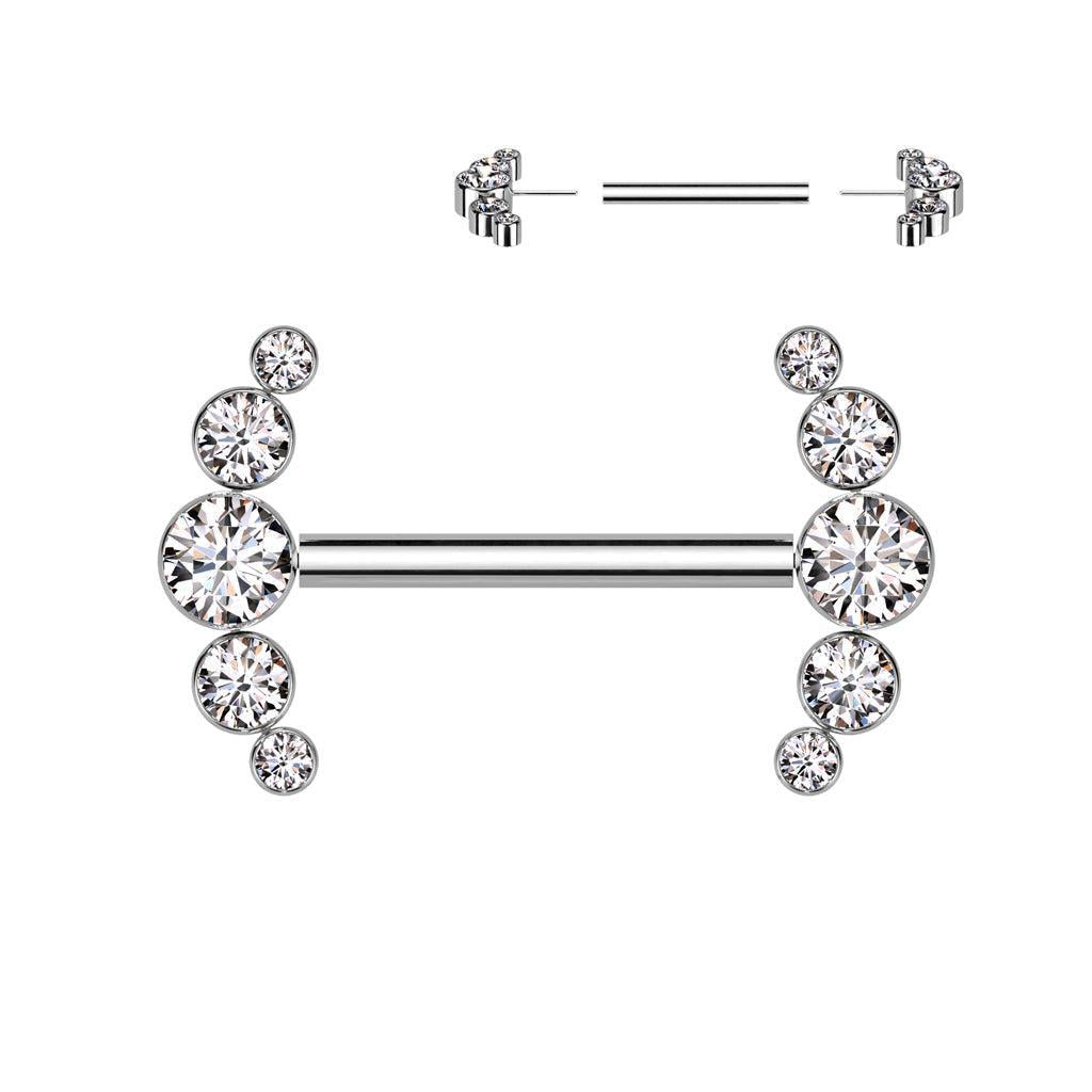 Titanium Threadless 5 Gem Nipple Bar — Totally Pierced