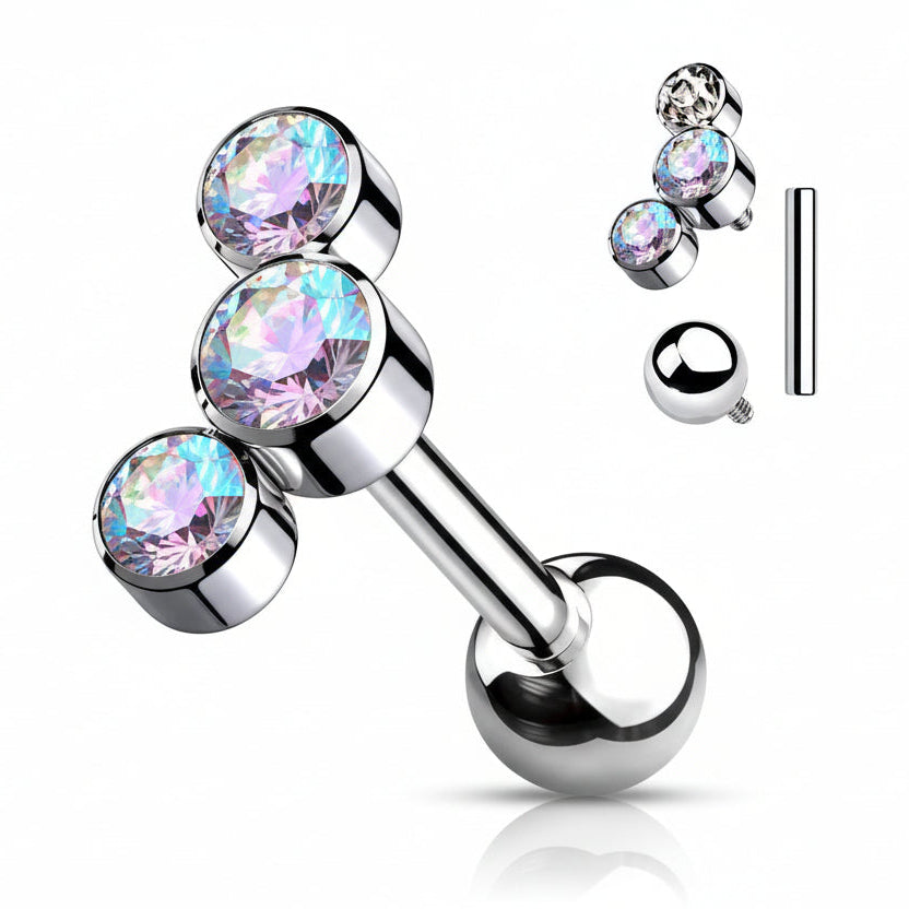 Titanium Triple Gem Cartilage Bar 16G — Totally Pierced